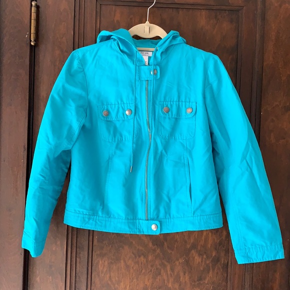 liz & co. | Jackets & Coats | Aqua Vintage Hooded Cropped Rain Jacket ...